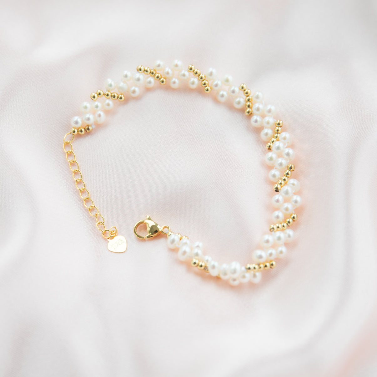 3 layers of Baby Pearls Bracelet with Gold Beads – Simpearl Jewelry